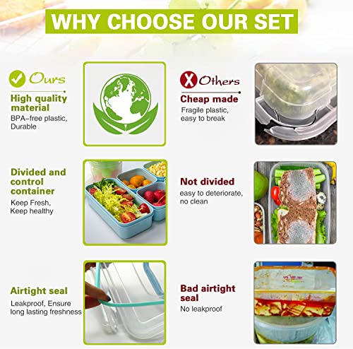 Food Storage Container with Lid Airtight, with 6 Individual BPA-Free Plastic Food Containers for Pantry Fridge Organization and Storage, Reusable Stackable Meal Prep Containers, Dishwasher Safe