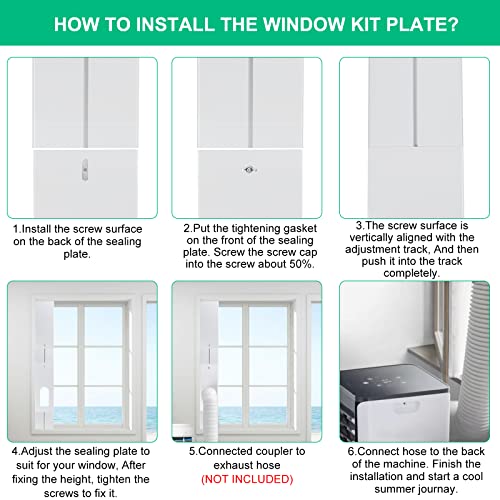 Portable Air Conditioner Window Kit, Adjustable AC Vent Kit PVC Seal with Dua Side Coupler Inner 5.1"Hose, Window Vent Kit Plate for AC Unit for Vertical Horizontal Window