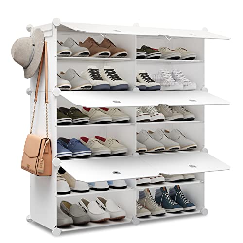 KOUSI Portable Shoe Rack Organizer 24 Pairs Tower Shelf Storage Cabinet Stand Expandable for Heels, Boots, Slippers, 6 Tier White