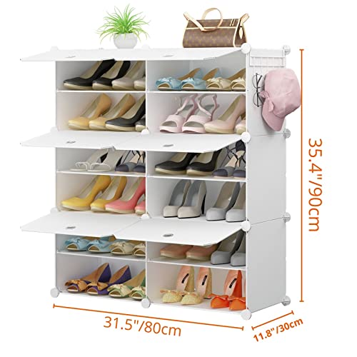 KOUSI Portable Shoe Rack Organizer 24 Pairs Tower Shelf Storage Cabinet Stand Expandable for Heels, Boots, Slippers, 6 Tier White