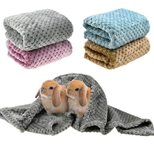 Vehomy 4Pcs Guinea Pig Blankets Hamster Flannel Blanket Bunny Blanket Cage Liners Small Pet Fleece Sleep Blankets Bedding Mats Bathe Towels for Hamster Guinea Pig Rabbit Kitten Chinchilla Hedgehog