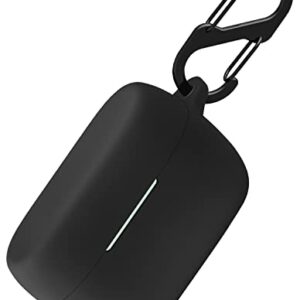 Geiomoo Silicone Carrying Case Compatible with Jabra Elite 4 Active, Portable Scratch Shock Resistant Cover with Carabiner (Black-1)