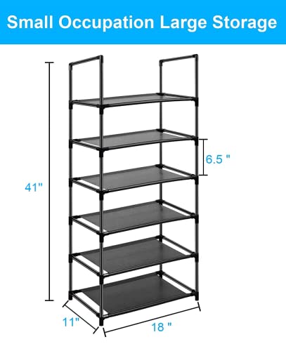 Easyhouse 6 Tier Metal Structure Free Standing Shoe Rack for Small Space Entryway, Bedroom, Closet, Narrow Vertical Shelf Organizer for Space Saving Storage