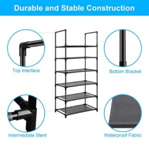 Easyhouse 6 Tier Metal Structure Free Standing Shoe Rack for Small Space Entryway, Bedroom, Closet, Narrow Vertical Shelf Organizer for Space Saving Storage