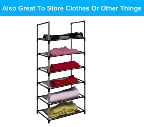 Easyhouse 6 Tier Metal Structure Free Standing Shoe Rack for Small Space Entryway, Bedroom, Closet, Narrow Vertical Shelf Organizer for Space Saving Storage