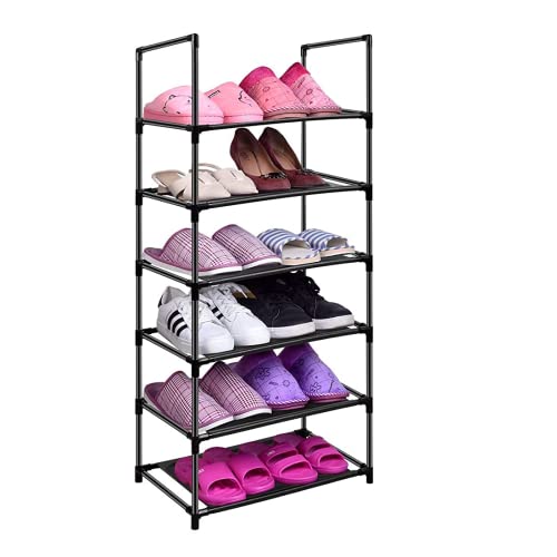 Easyhouse 6 Tier Metal Structure Free Standing Shoe Rack for Small Space Entryway, Bedroom, Closet, Narrow Vertical Shelf Organizer for Space Saving Storage