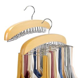 2 pack tank top hanger natural wood cami hanger, 360° rotating 24 foldable hooks space saving closet organizer for tank tops, bras, camisoles