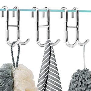 aothpher shower door hooks sus 304 stainless steel s hooks bathroom frameless glass door hooks for hanging coat,towel,bathrobe,squeegee,loofah (silver,3-pack)