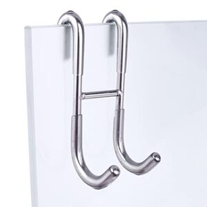 Aothpher Shower Door Hooks SUS 304 Stainless Steel S Hooks Bathroom Frameless Glass Door Hooks for Hanging Coat,Towel,Bathrobe,Squeegee,Loofah (Silver,3-Pack)