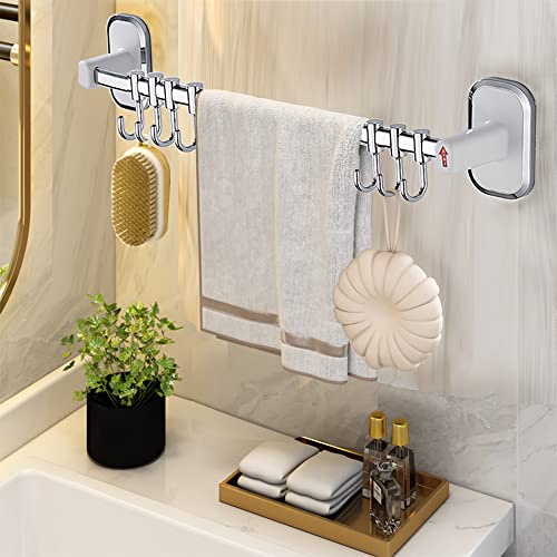 Multifunction Utility Hooks,BAIEUEJO Wall-Mounted Kitchen Hooks for Utensils,Nail Free Adhesive ​Stainless Steel Kitchen Utensil Hanging Rack with 7 Sliding Hooks,for Kitchen/Bathroom(White)