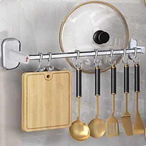 Multifunction Utility Hooks,BAIEUEJO Wall-Mounted Kitchen Hooks for Utensils,Nail Free Adhesive ​Stainless Steel Kitchen Utensil Hanging Rack with 7 Sliding Hooks,for Kitchen/Bathroom(White)