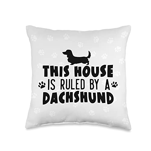 Funny Long Haired Dachshund Love Funny Long Haired Dachshund This House is Ruled Dog Mom Dad Throw Pillow, 16x16, Multicolor