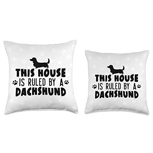 Funny Long Haired Dachshund Love Funny Long Haired Dachshund This House is Ruled Dog Mom Dad Throw Pillow, 16x16, Multicolor