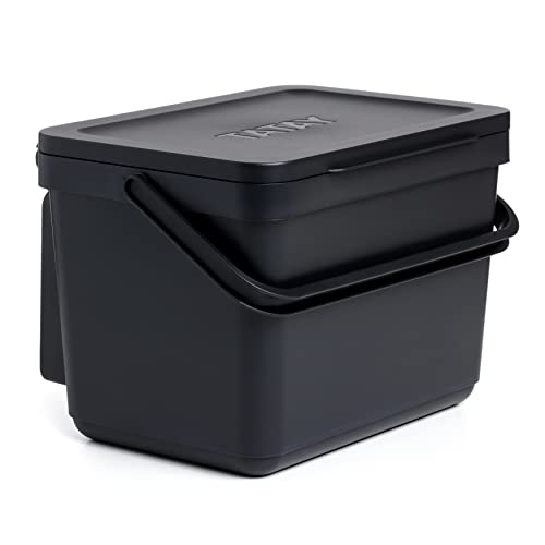 TATAY Kitchen Food Waste Compost Caddy Bin with Holder, 6L Capacity, Polypropylene, Made from 100% Recycled Materials, Black Colour. Measures 26,5 x 20,5 x 18,5 cm