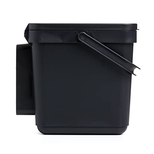 TATAY Kitchen Food Waste Compost Caddy Bin with Holder, 6L Capacity, Polypropylene, Made from 100% Recycled Materials, Black Colour. Measures 26,5 x 20,5 x 18,5 cm