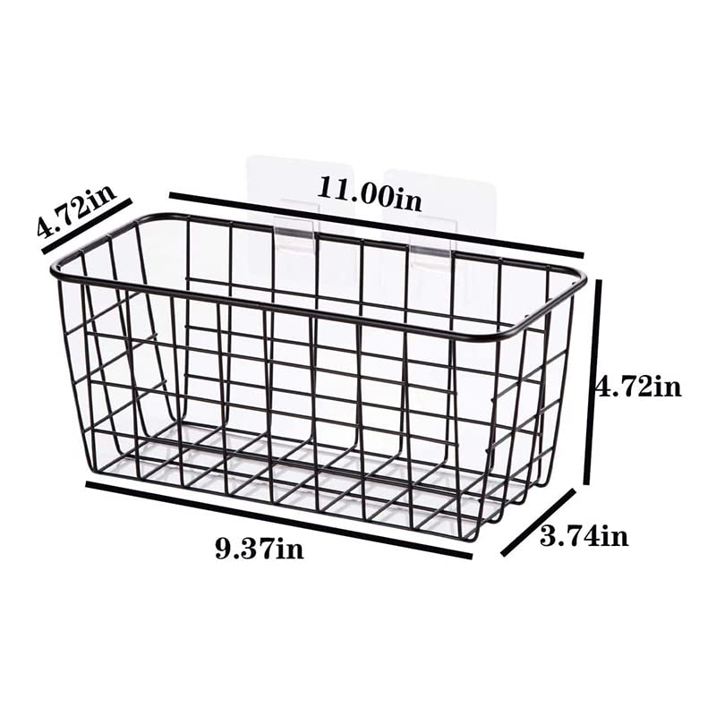 Hanging Kitchen Baskets Adhesive Sturdy Wire Storage Baskets with Kitchen Food Pantry Bathroom Shelf Storage No Drilling Wall Mounted,Black,2 Pack