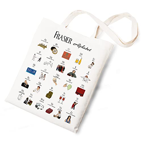 Frasier Alphabet Canvas Tote Bag Funny Frasier ABC Cotton Reusable Tote Shoulder Bag Present for Friends Fans Women Men