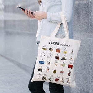 Frasier Alphabet Canvas Tote Bag Funny Frasier ABC Cotton Reusable Tote Shoulder Bag Present for Friends Fans Women Men