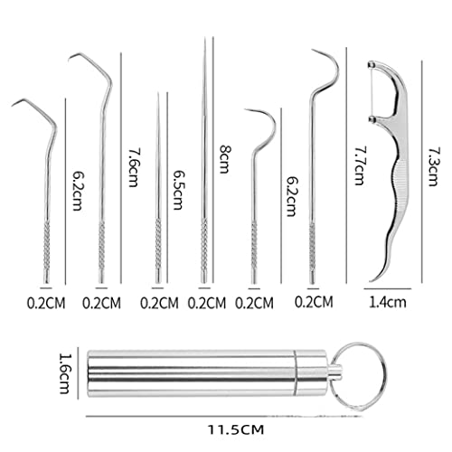 Dental Pick Portable Stainless Steel Tooth Pick Set Reusable Tooth Stains Remover Dental Tool Teeth Cleaning Tools with Holder for Outdoor Picnic, Camping, Travel (7PCS/Set)