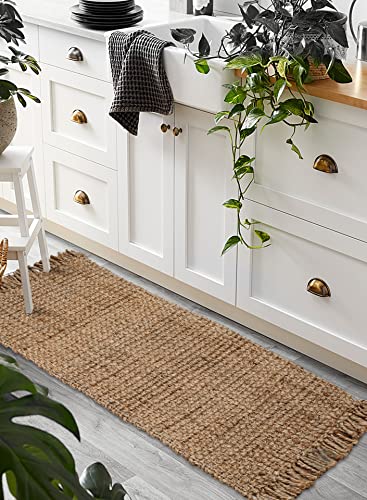 THE BEER VALLEY Hand Woven Jute Runner Rug, 2'x5' - Natural, Reversible Farmhouse Rugs for Hallway, Kitchen, Living Room - 24x60 Inches