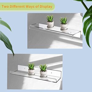 Dulinkas 15-Inch 4 Pcs Floating Shelves Clear Acrylic Shelves Invisible Floating Wall Ledge Bookshelf 5MM Thick Premium Book Display Shelves Wall Mounted Bathroom Kitchen Organizer