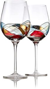 bezrat wine glasses hand painted - set of 2 - women wine gift - wine lover glass - beautiful glassware gifts ideas for women inspired by 'duomo di milano' mothers day - 12 oz (red)