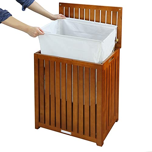 oceanstar Solid Wood Spa Hamper, Brown