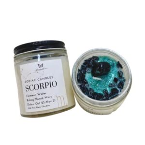 6 oz scorpio zodiac crystal candle - astrology vegan soy candle - aromatherapy stress relief - obsidian gemstones