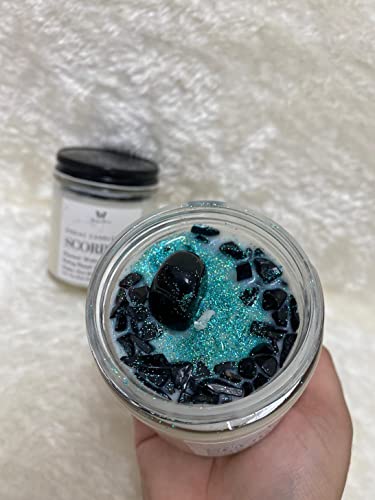 6 Oz Scorpio Zodiac Crystal Candle - Astrology Vegan Soy Candle - Aromatherapy Stress Relief - Obsidian Gemstones