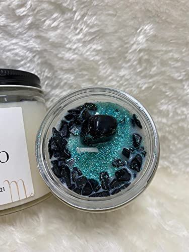 6 Oz Scorpio Zodiac Crystal Candle - Astrology Vegan Soy Candle - Aromatherapy Stress Relief - Obsidian Gemstones