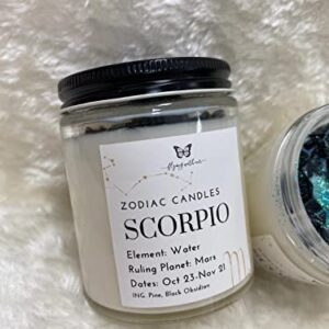 6 Oz Scorpio Zodiac Crystal Candle - Astrology Vegan Soy Candle - Aromatherapy Stress Relief - Obsidian Gemstones