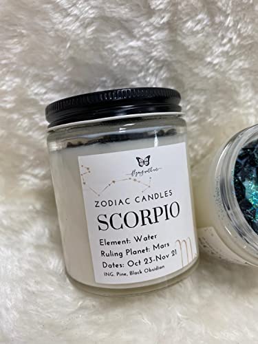 6 Oz Scorpio Zodiac Crystal Candle - Astrology Vegan Soy Candle - Aromatherapy Stress Relief - Obsidian Gemstones