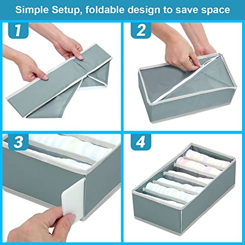 4-Pack Drawer Underwear Storage Organizer Set - Cooyokit Foldable Storage Divider For Closet, Cabinet Collapsible Storage Container For Storing Lingerie, Bras (A-C), Socks, Tie etc. (4 Pack, Grey)