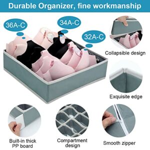 4-Pack Drawer Underwear Storage Organizer Set - Cooyokit Foldable Storage Divider For Closet, Cabinet Collapsible Storage Container For Storing Lingerie, Bras (A-C), Socks, Tie etc. (4 Pack, Grey)