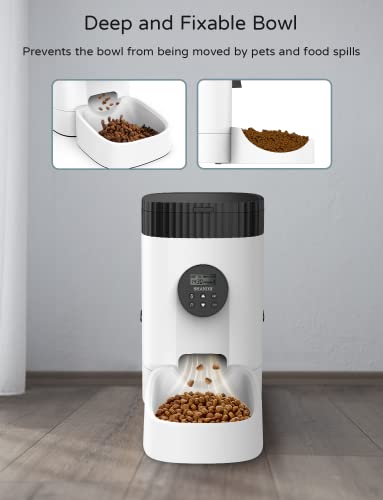 SHANDII Automatic Cat Feeder, 4L Programmable Pet Food Dispenser with Timer and Portion Control, 1-4 Meals per Day, Button-Lock Lid with Desiccant Bag, 10s Voice Recorder, BF40