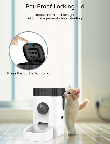 SHANDII Automatic Cat Feeder, 4L Programmable Pet Food Dispenser with Timer and Portion Control, 1-4 Meals per Day, Button-Lock Lid with Desiccant Bag, 10s Voice Recorder, BF40