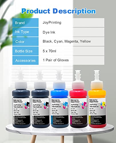 JoyPrinting Epson 664 Ink Refill Bottles Replacement for T664 Ink Work for EcoTank ET-2650 ET-2500 ET-2550 ET-2600 ET-4500 ET-14000 L100 L110 L120 L200 L210 L300 L350 L355 L550 L555 Printers (5 Pack)