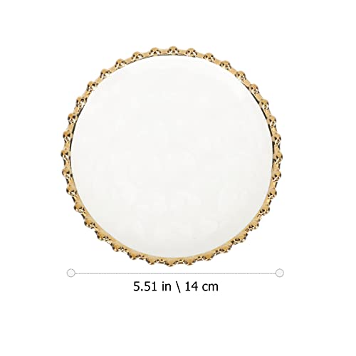 Hemoton Ceramic White Plate with Gold Trim: Round Sushi Plates Dessert Salad Serving Tray European Porcelain Breakfast Dish Jewelry Tray for Kitchen