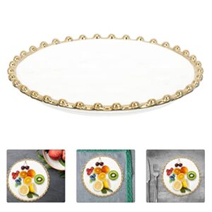 Hemoton Ceramic White Plate with Gold Trim: Round Sushi Plates Dessert Salad Serving Tray European Porcelain Breakfast Dish Jewelry Tray for Kitchen