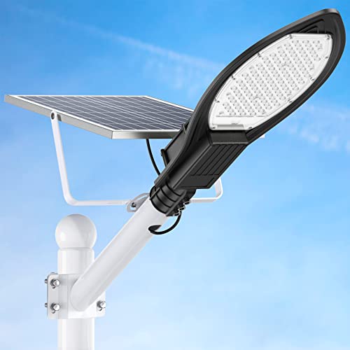 LED Solar Street Lights Outdoor Waterproof,A-ZONE Modern Leaf Shape 500W Dusk to Dawn Solar Street Lamp Remote Control Light 30000 Lumens with Separate Panel for Backyard,Parking Lot,Garage