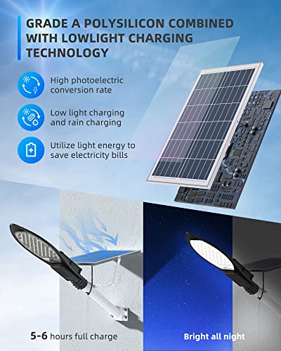 LED Solar Street Lights Outdoor Waterproof,A-ZONE Modern Leaf Shape 500W Dusk to Dawn Solar Street Lamp Remote Control Light 30000 Lumens with Separate Panel for Backyard,Parking Lot,Garage