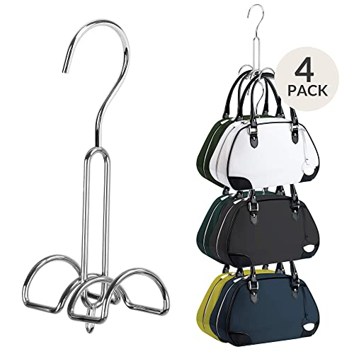 ZEDODIER Purse Hanger, Purses Bags Holder for Closet 4 Pack Stackable Purse Storage Hook Closet Organizer Metal Space Saving Hanger, Silver