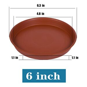 Bleuhome 6 Pack of 6 inch Plant Saucer, 4 6 8 10 12 14 16 inch Plant Saucers, Heavy Duty Plastic Plant Water Tray Round, Planter Drip Trays for Pot, Flower Saucers for Indoors (6 inch, Terracotta)