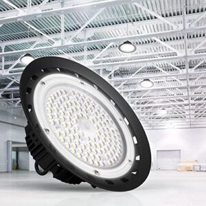 Flohans UFO LED High Bay Light 100W 14,000lm 5000K Daylight 400W MH/HPS Non-Dim, UFO LED Light Equivalent with UL Listed 5’ Cable US Plug for Factory, Warehouse, Basement