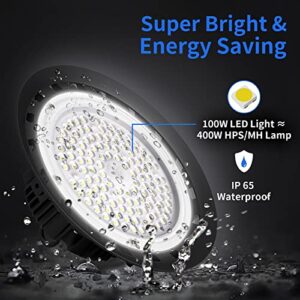 Flohans UFO LED High Bay Light 100W 14,000lm 5000K Daylight 400W MH/HPS Non-Dim, UFO LED Light Equivalent with UL Listed 5’ Cable US Plug for Factory, Warehouse, Basement