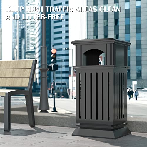 POWLAB Outdoor/Indoor Trash Can Commercial Trash Can Waste Container with Perforated Galvanized Steel Panel for Disposal Commercial Waste Container -Black