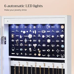 SONGMICS Mirror Jewelry Cabinet Bundle, 6 LEDs Jewelry Organizer, 47.2-Inch Lockable Wall or Door Mounted Jewelry Armoire with Mirror, 2 Drawers, White and Rustic Brown UJJC93W and UJJC93CB