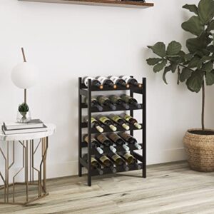 SMIBUY Bamboo Wine Rack, 20 Bottles Display Holder, 5-Tier Free Standing Storage Shelves for Kitchen, Pantry, Cellar, Bar (Black)