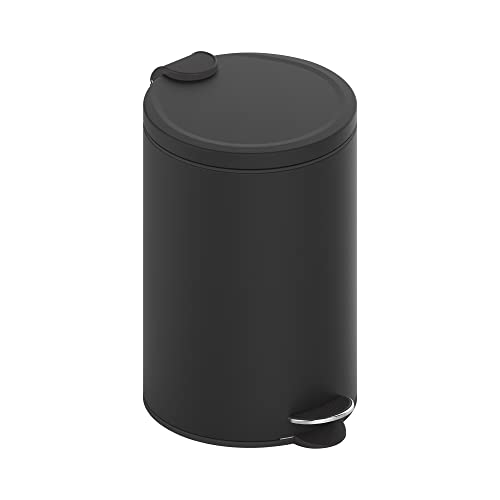 Innovaze 3.2 Gal./12-Liter and 0.8 Gal./3 Liter Stylish Round Black Metal Step-on Trash Can Set