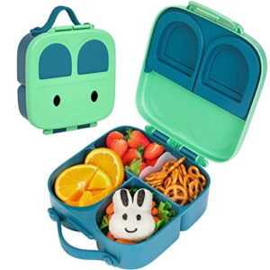 digter kids bento box with 4 compartments and removable divider, ideal leak-proof toddlers lunch box containers for school, bpa-free(green)